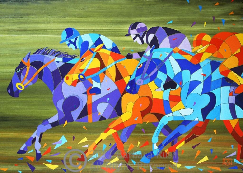 The Race is On – Horse Racing Original Painting - Barbara Rush Fine Art